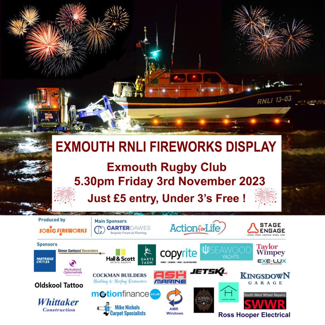 Exmouth RNLI launch the town's Fireworks Display 2023 - EXMOUTH RNLI